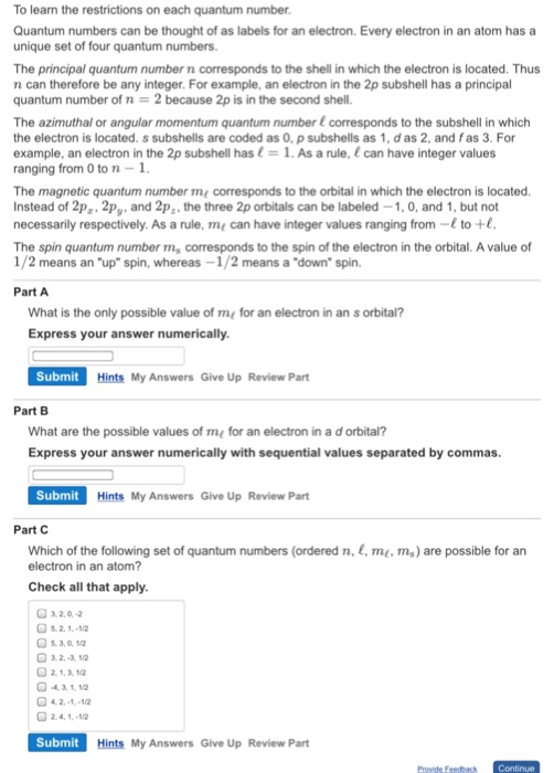 Solved: To Learn The Restrictions On Each Quantum Number. ... | Chegg.com