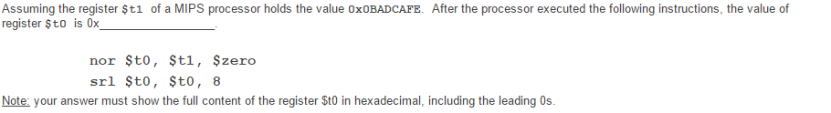 Assuming the register $t1 of a MIPS processor holds | Chegg.com