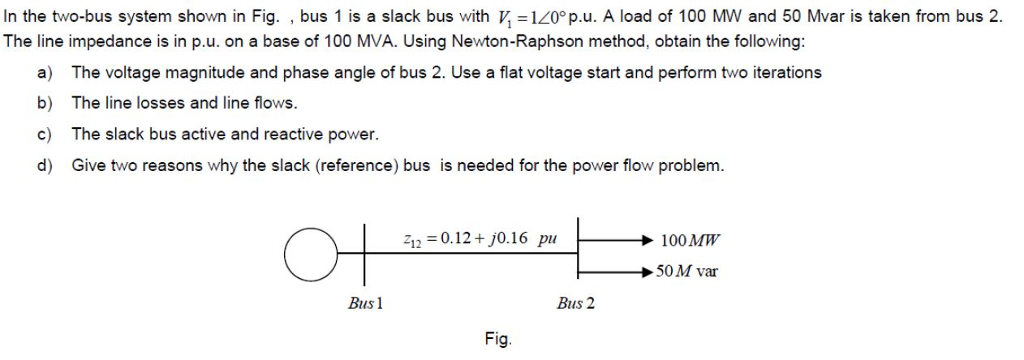 Solved In the two-bus system shown in Fig. , bus 1 is a | Chegg.com