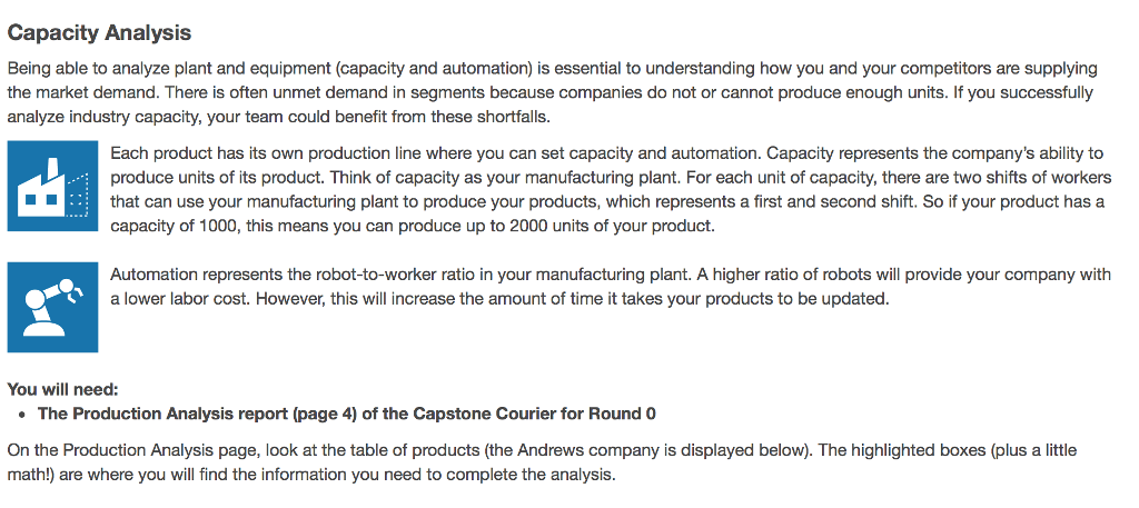 Capacity Analysis Being able to analyze plant and | Chegg.com