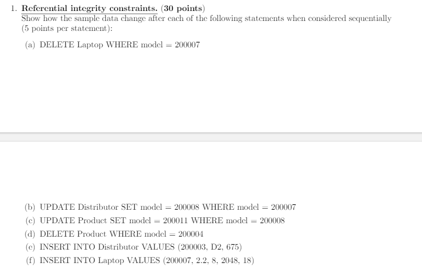 Solved For part a, if I delete model 200007 in laptop, would | Chegg.com