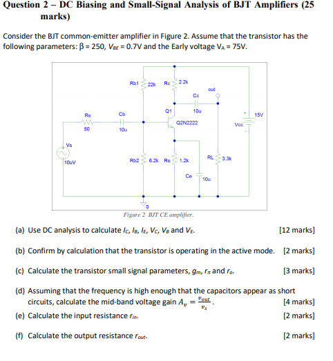 Solved Question 2 - DC Biasing and Small-Signal Analysis of | Chegg.com