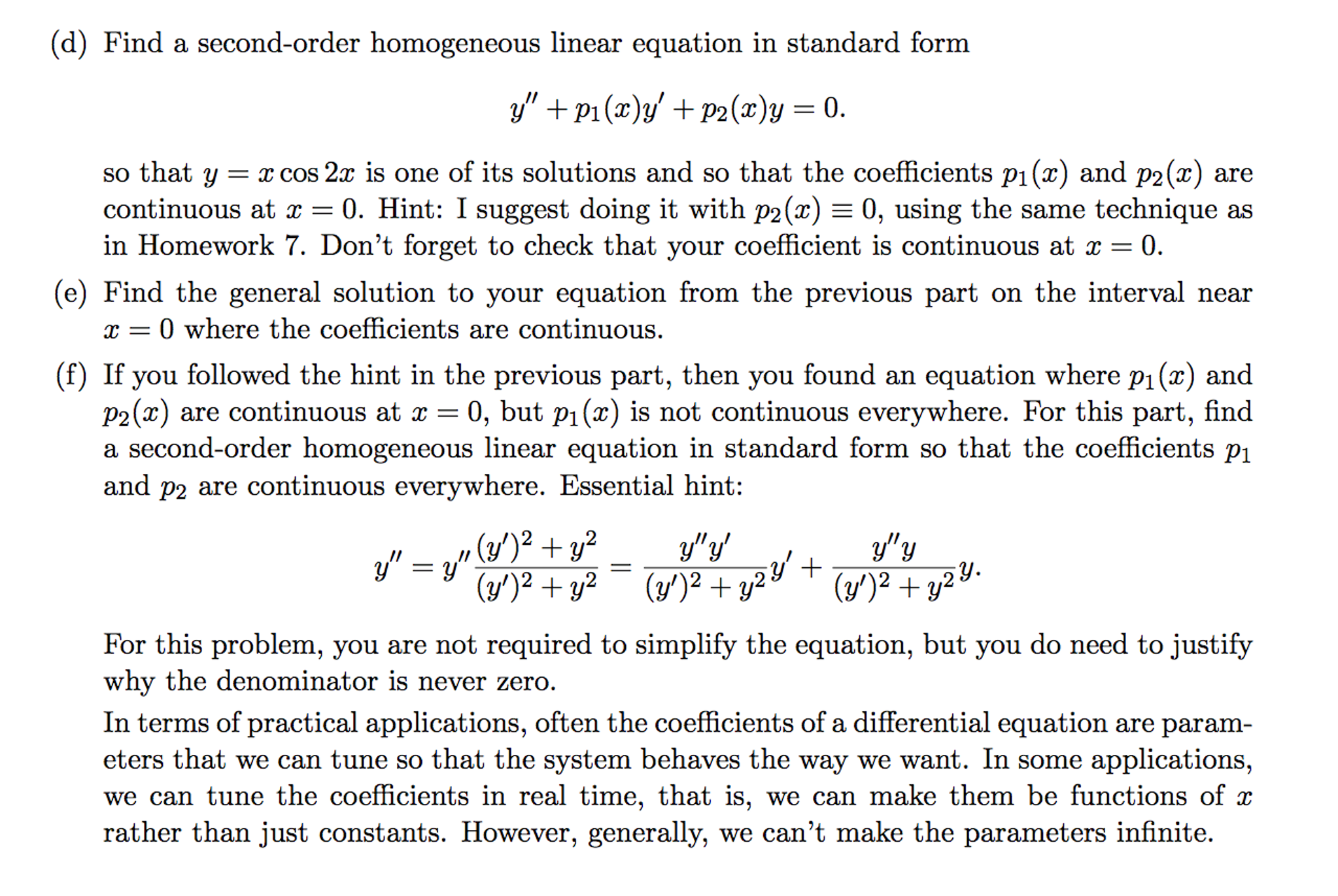 Find a second-order homogeneous linear equation in | Chegg.com