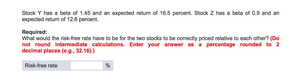 Solved Stock Y has a beta of 1.45 and an expected return of | Chegg.com