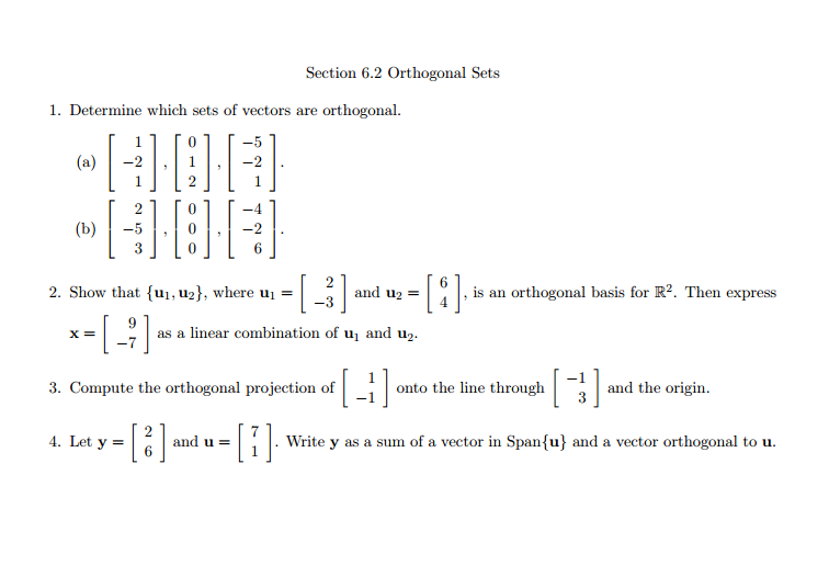 Section 6.2 Orthogonal Sets 1. Determine which sets | Chegg.com