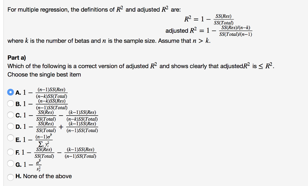 Solved For multiple regression, the definitions of R2 and | Chegg.com