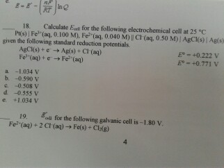 Solved Calculate E_cell for the following electrochemical | Chegg.com