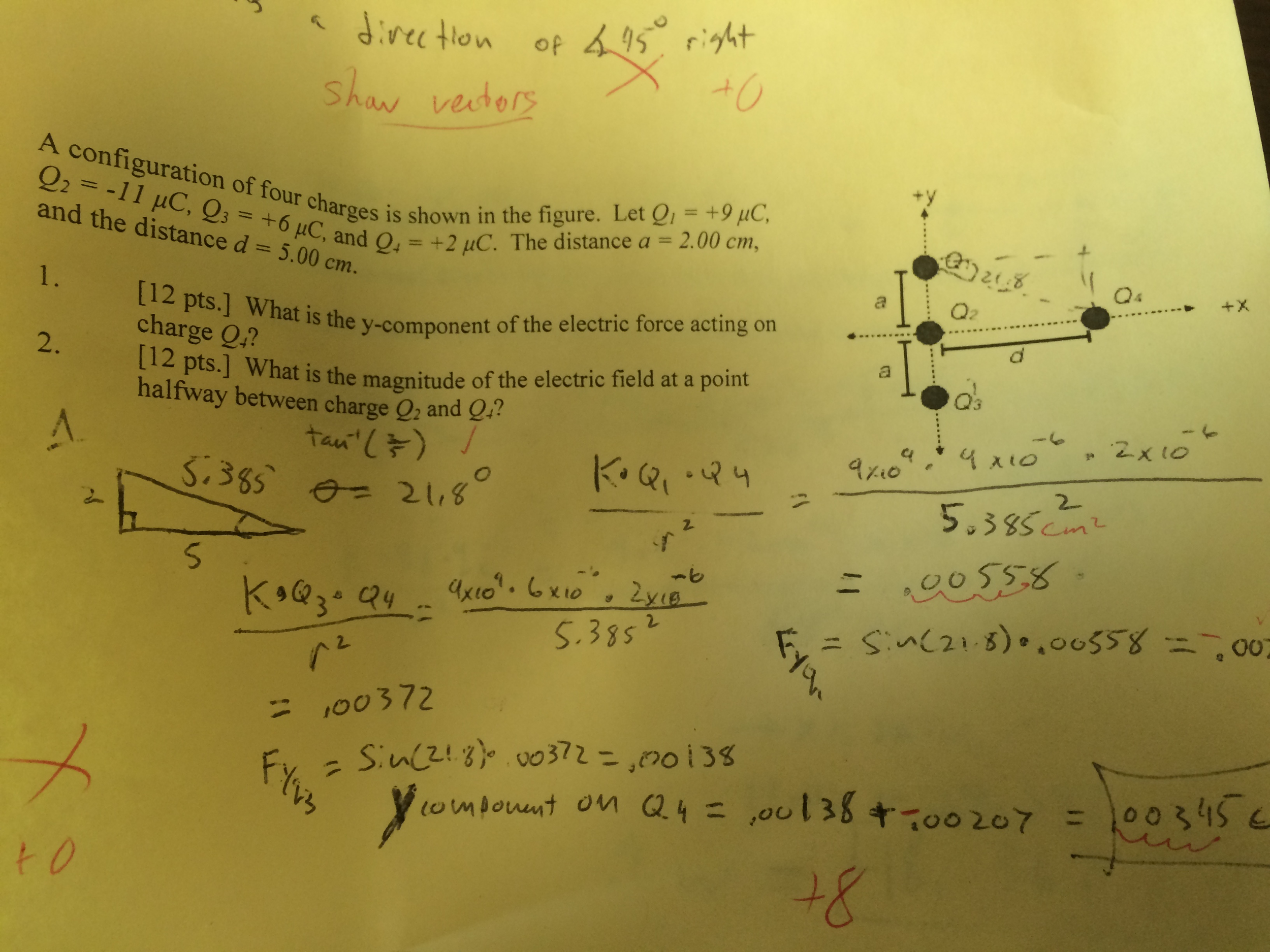 Three charges, QA = +3 mu C, QB = -2 mu C, and QC = | Chegg.com