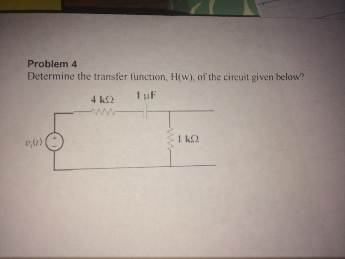 Solved Problem 4 Determine the transfer function, H(w), of | Chegg.com
