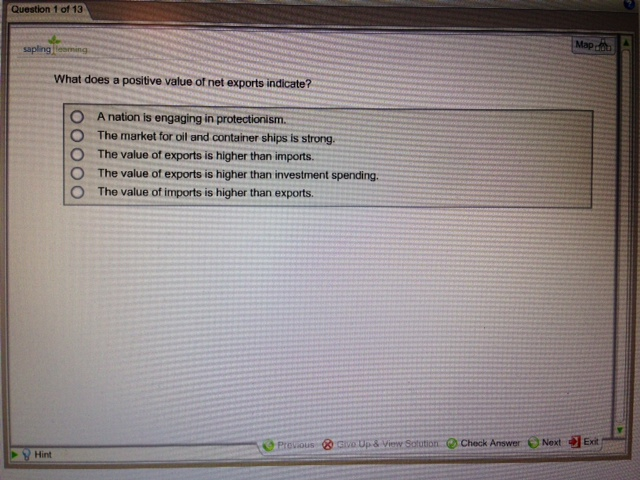 Solved What does a positive value of net exports indicate? | Chegg.com