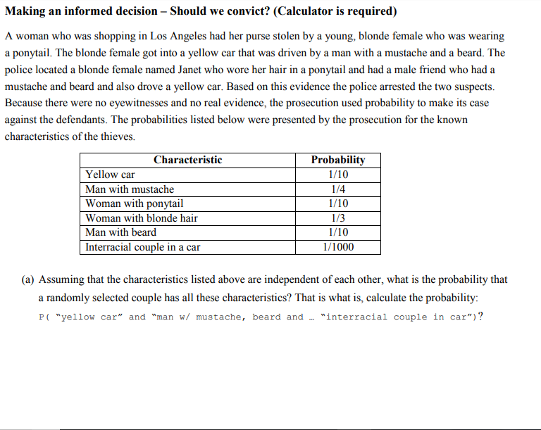 Solved Making an informed decision - Should we convict? | Chegg.com