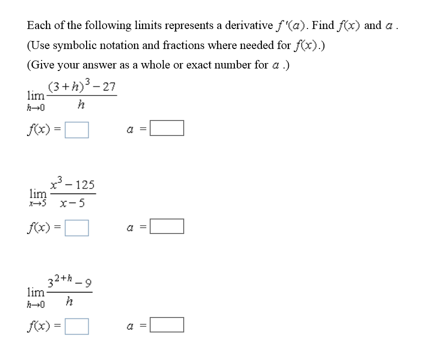 Solved Each of the following limits represents a derivative | Chegg.com
