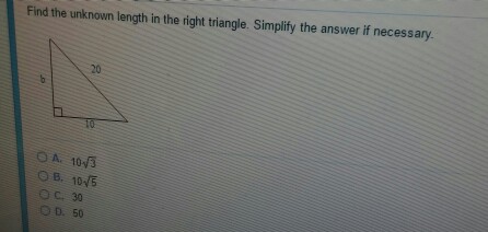 Solved Find the unknown length in the right triangle. | Chegg.com