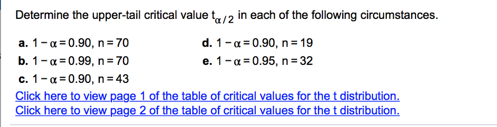 Solved Determine the upper-tail critical value ta./2 in each | Chegg.com