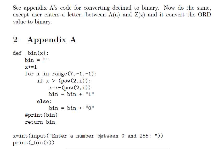 Solved See appendix A's code for converting decimal to | Chegg.com