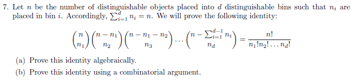 Solved 7. Let n be the number of distinguishable objects | Chegg.com