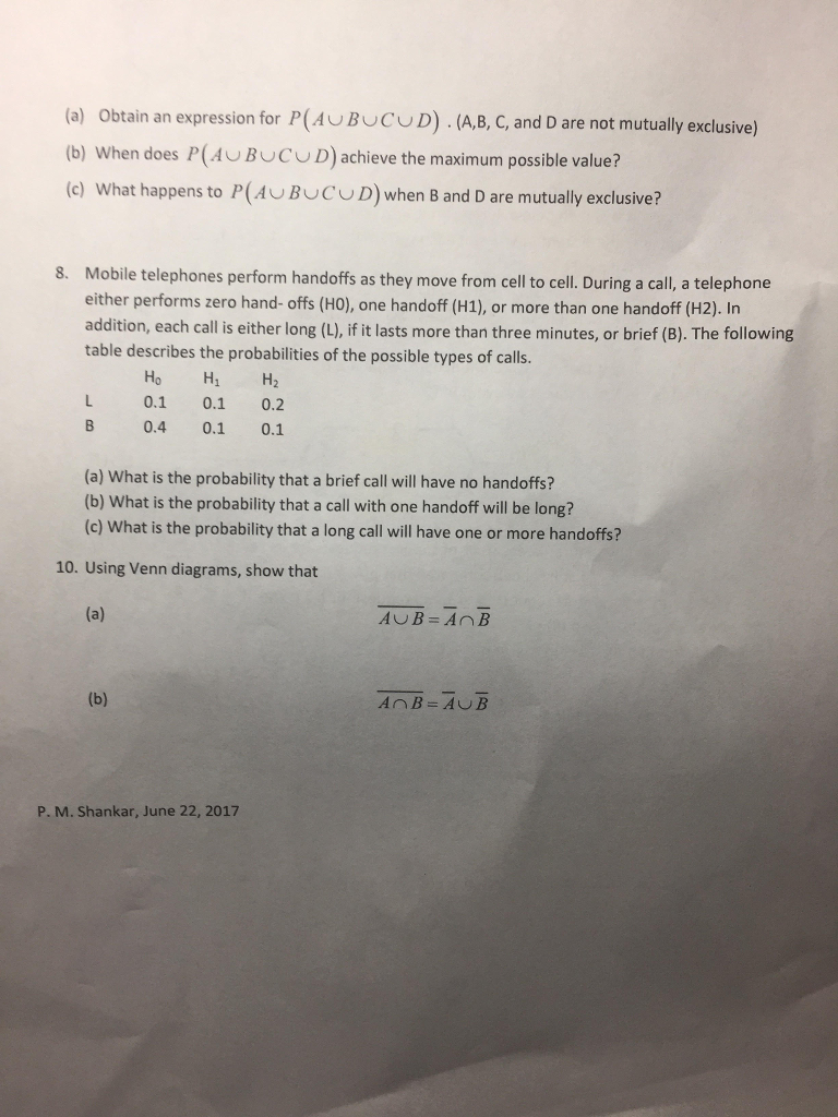 Solved ECE 361: Probability for Engineers Hw # 1 July 5 in | Chegg.com