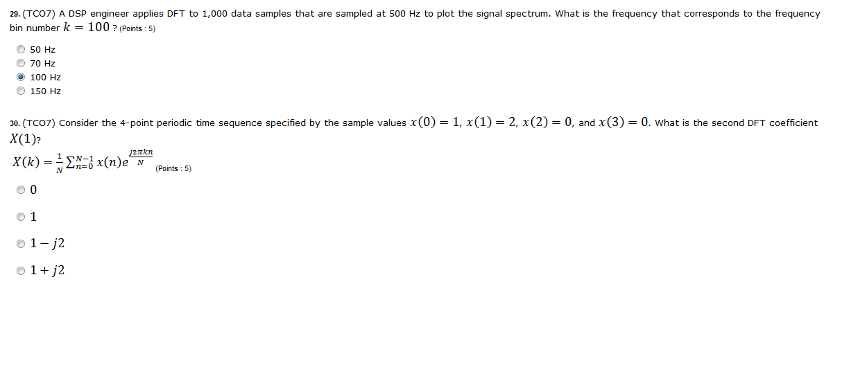 Solved A DSP engineer applies DFT to 1,000 data samples that | Chegg.com