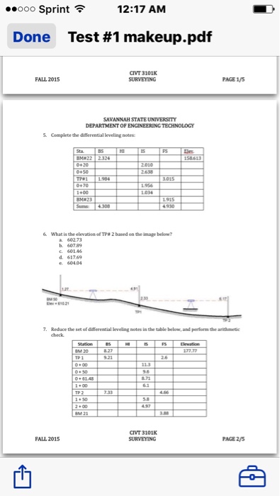 Solved Complete the differential leveling notes: What is the | Chegg.com