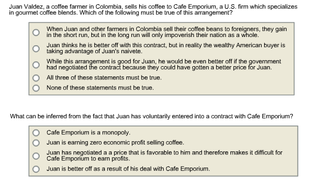 Solved Juan Valdez, a coffee farmer in Colombia, sells his | Chegg.com