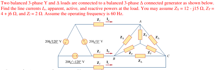 Solved Two balanced 3-phase Y and ? loads are connected to a | Chegg.com