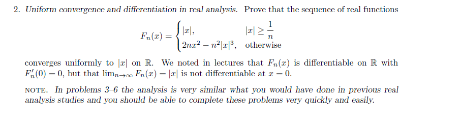 Solved Uniform convergence and differentiation in real | Chegg.com