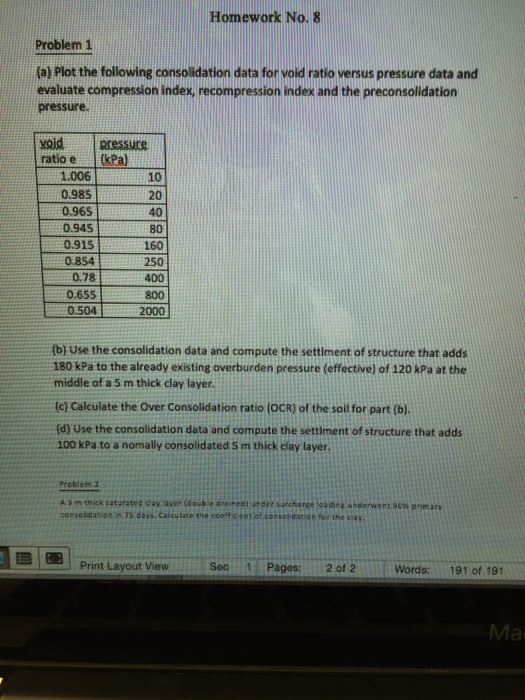 Solved Plot the following consolidation data for void ratio | Chegg.com