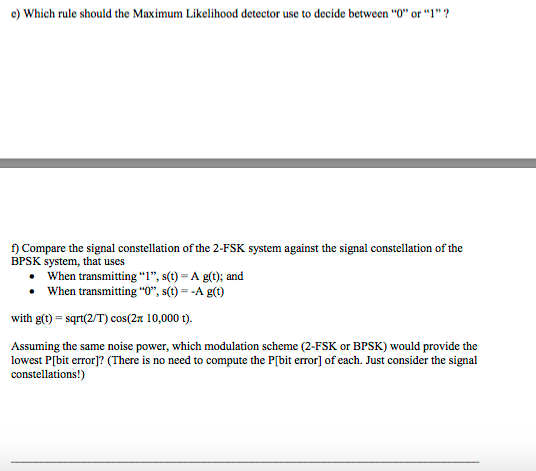 Solved 1) Consider a 2-FSK (Frequency Shift Keying) digital | Chegg.com