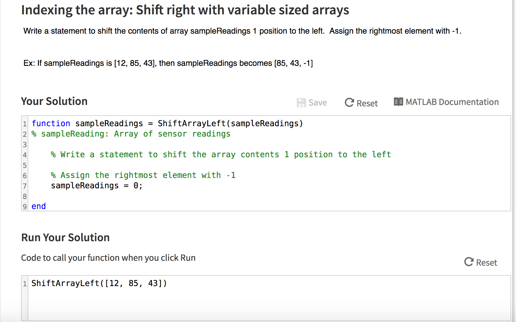 Solved Write a statement to shift the contents of array | Chegg.com