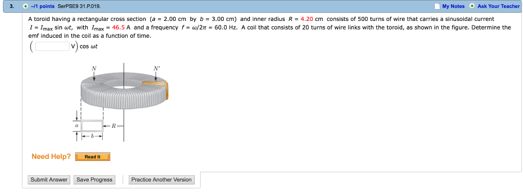 Solved A toroid having a rectangular cross section (a = 2.00 | Chegg.com