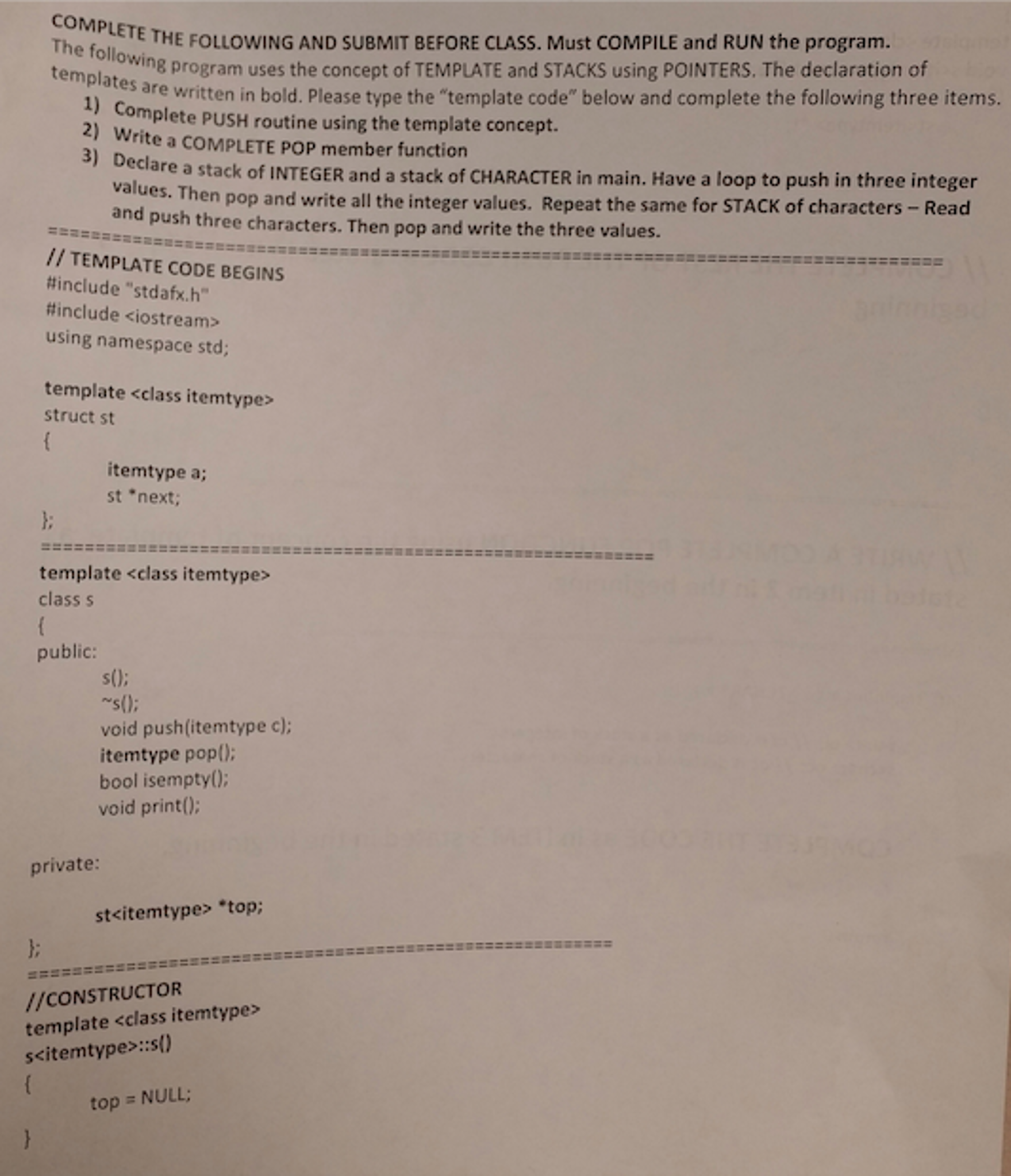 The following program uses the concept of TEMPLATE | Chegg.com