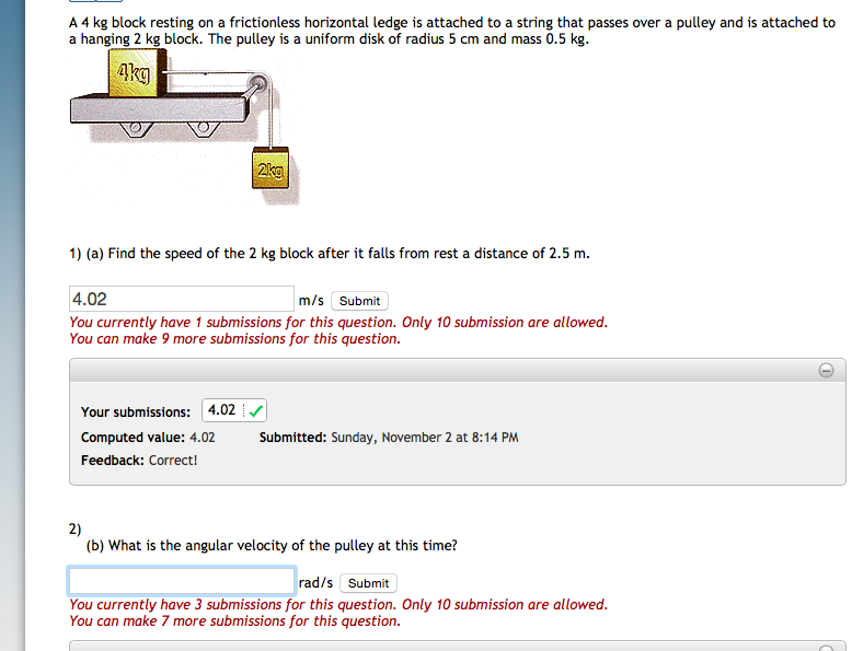 A 4 kg block resting on a frictionless horizontal | Chegg.com