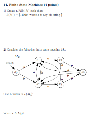 Solved 14. Finite State Machines (4 points) 1 Create a FSM | Chegg.com