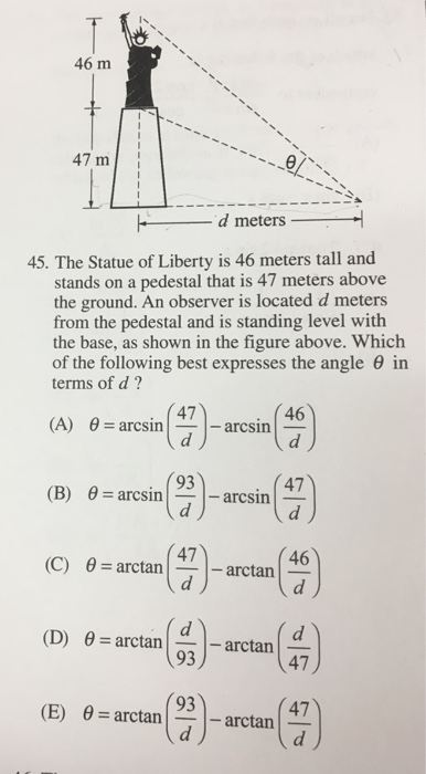 Solved 46 m 47 m d meters 45. The Statue of Liberty is 46 | Chegg.com