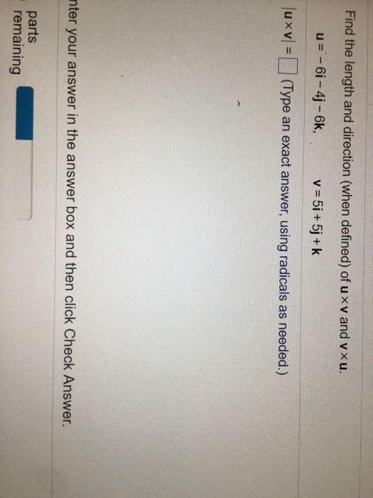 Solved Find the length and direction (when defined) of u | Chegg.com
