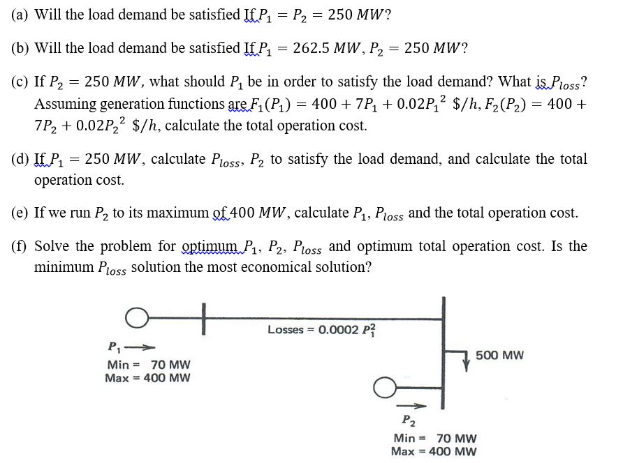 Solved Given the two-generator system in Fig. 2, where P1 | Chegg.com