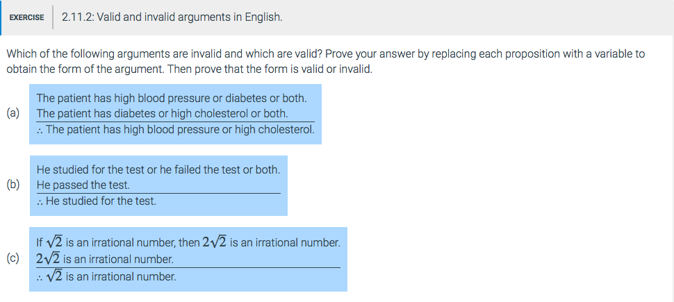 Solved EXERCISE 2.11.2: Valid and invalid arguments in | Chegg.com