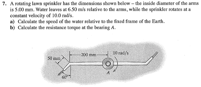 Solved A rotating lawn sprinkler has the dimensions shown | Chegg.com
