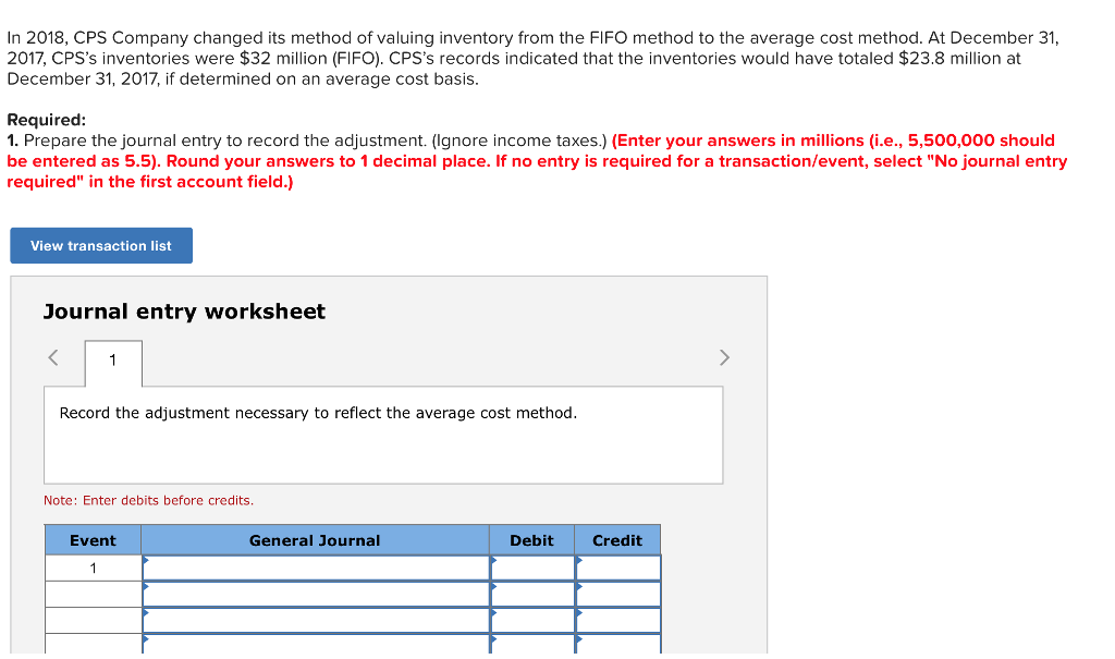 Solved In 2018, CPS Company changed its method of valuing | Chegg.com