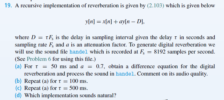 A Recursive Implementation Of Reverberation Is Given