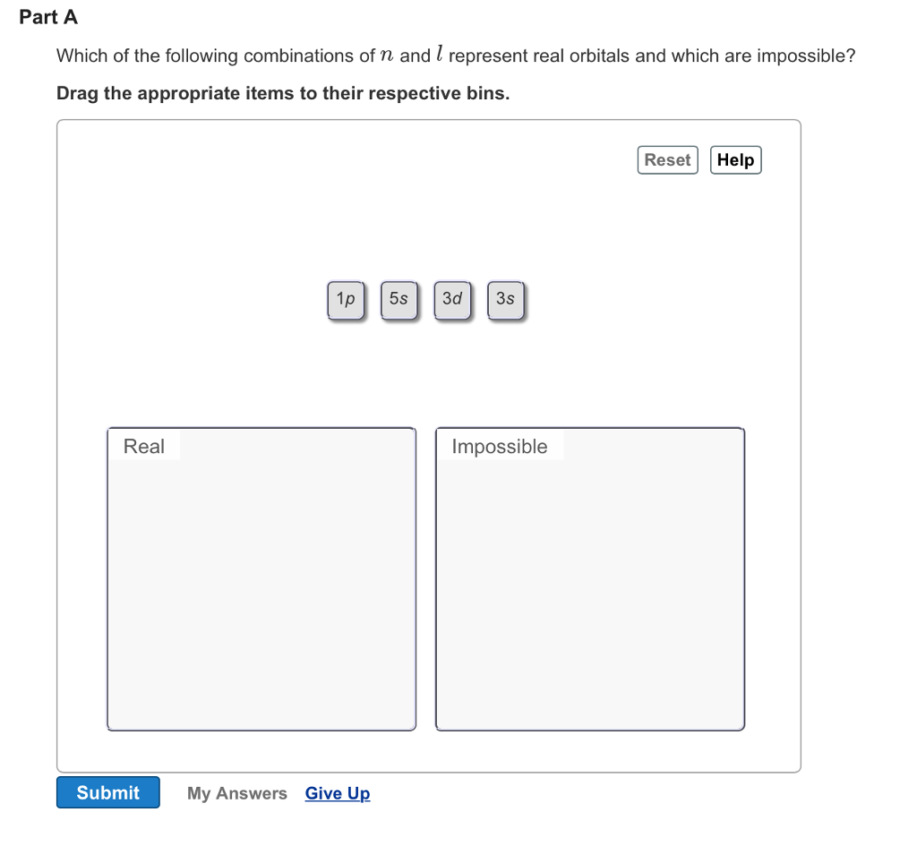 Solved Which of the following combinations of n and l | Chegg.com