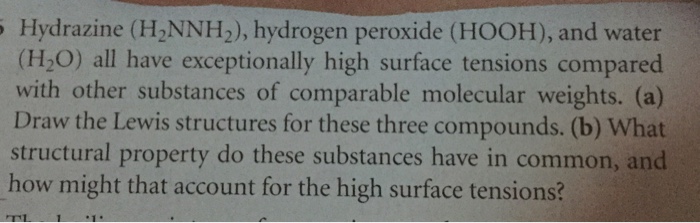 Solved Hydrazine (H2NNH2), hydrogen peroxide (HOOH), and | Chegg.com