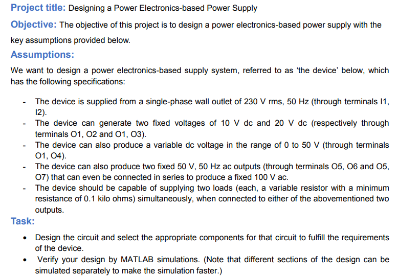 Project title: Designing a Power Electronics-based | Chegg.com