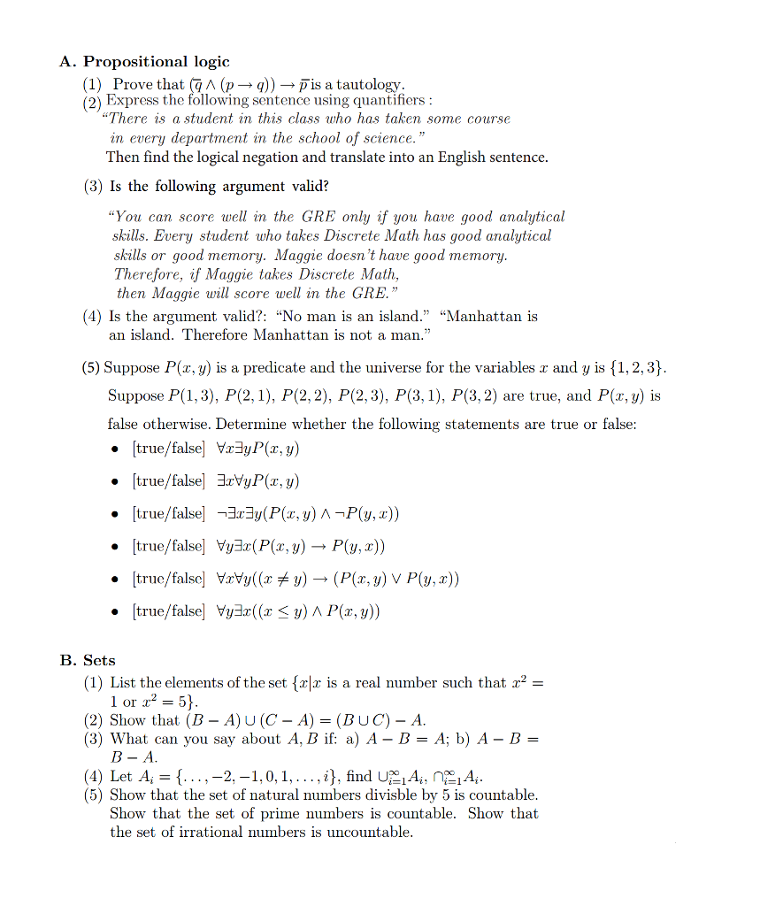 Solved A Propositional Logic 1 Prove That Q A P Q D 