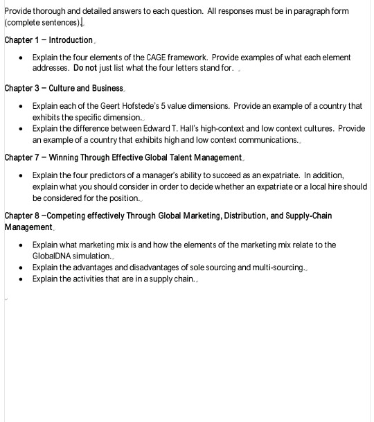 Solved Provide thorough and detailed answers to each | Chegg.com