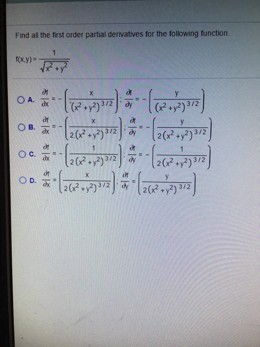 Solved Find all the first order partial derivatives for the | Chegg.com