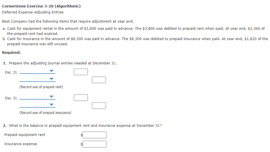 Solved Cornerstone Exercise 3-20 (Algorithmic) Deferred | Chegg.com