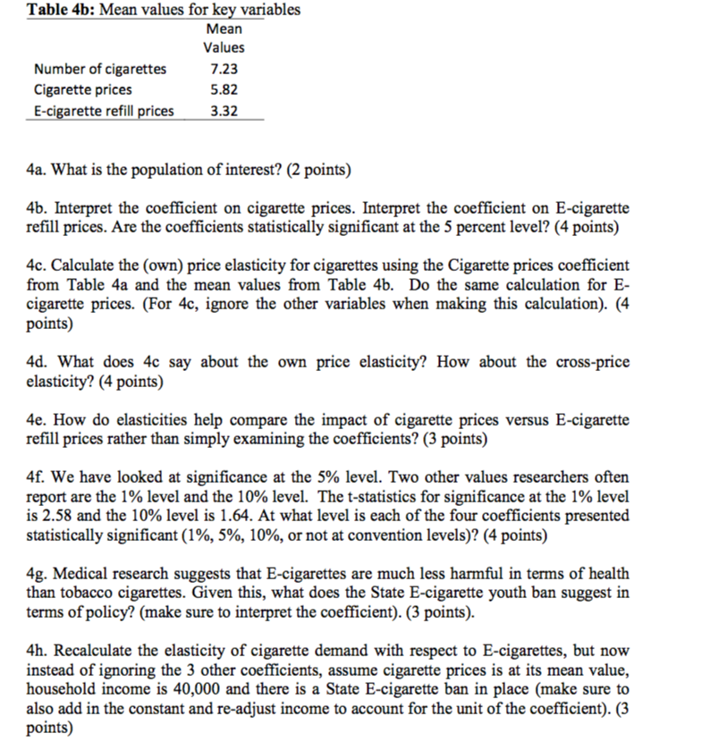 4. Table 4a: The following table shows the | Chegg.com