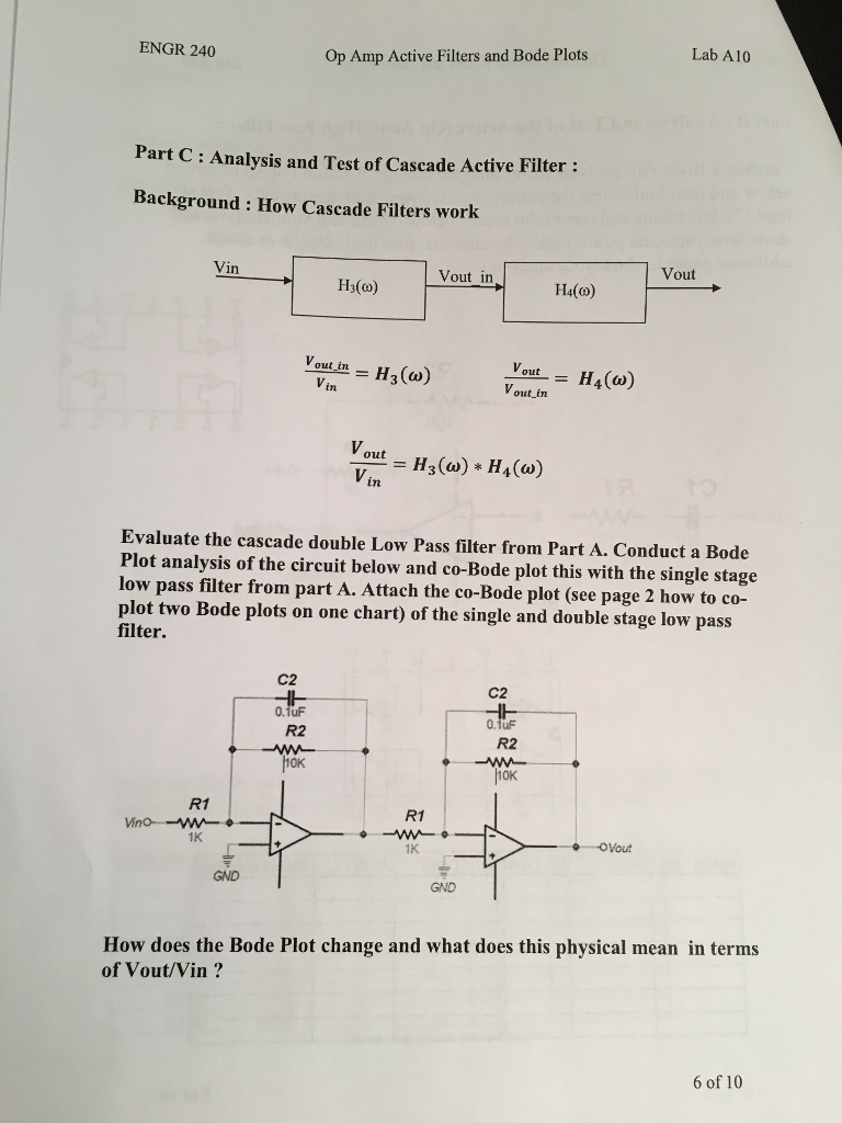 Solved ENGR 240 Op Amp Active Filters and Bode Plots Lab A10 | Chegg.com