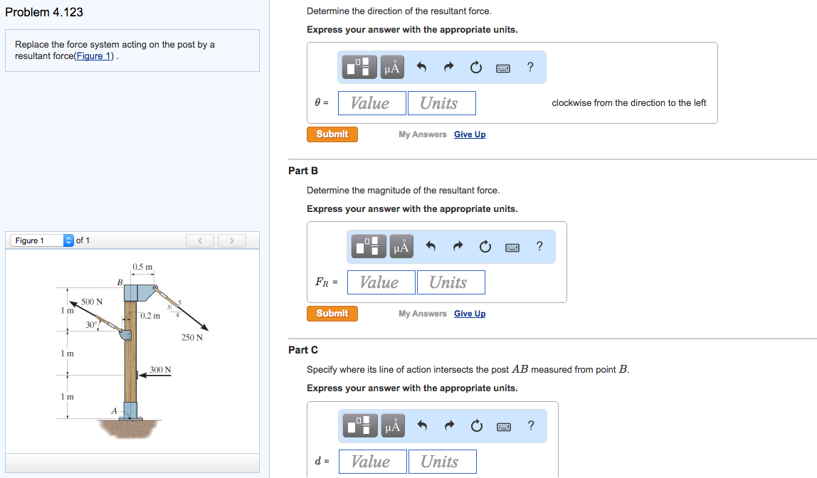 Solved Replace the force system acting on the post by a | Chegg.com